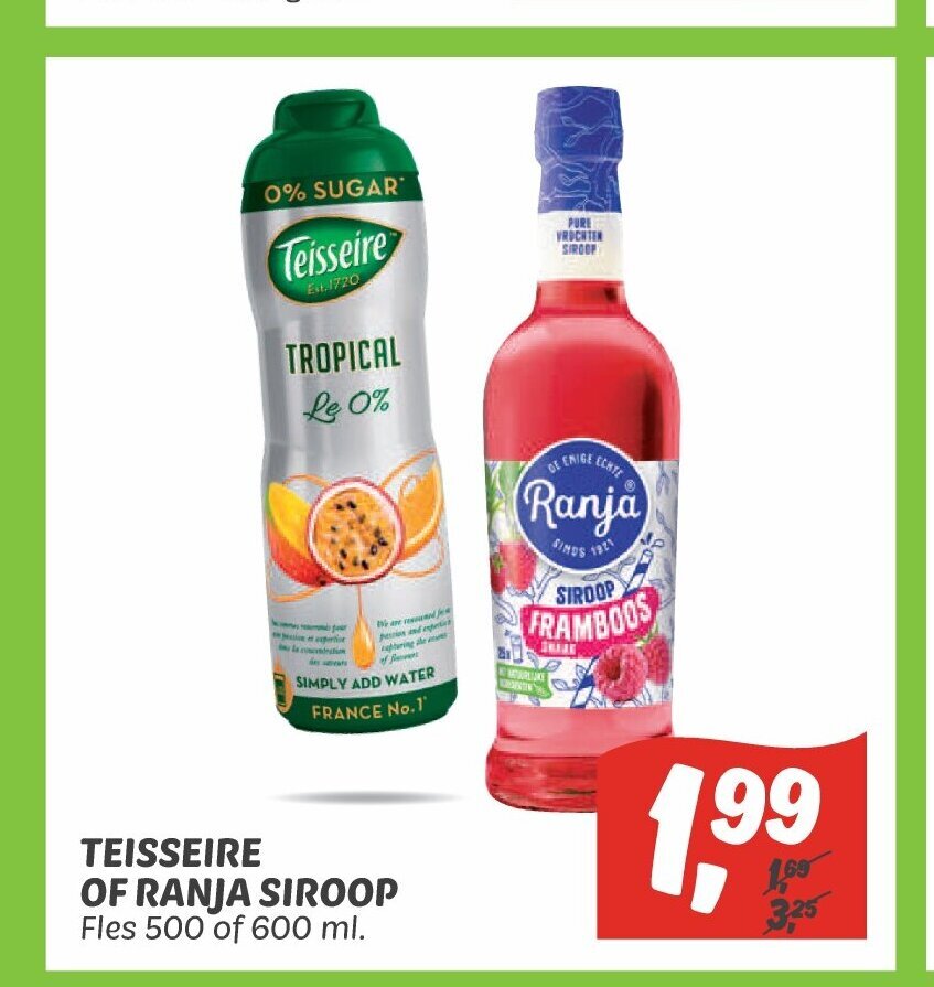 Teisseire of Ranja Siroop fles 500 of 600 ml aanbieding bij Dekamarkt