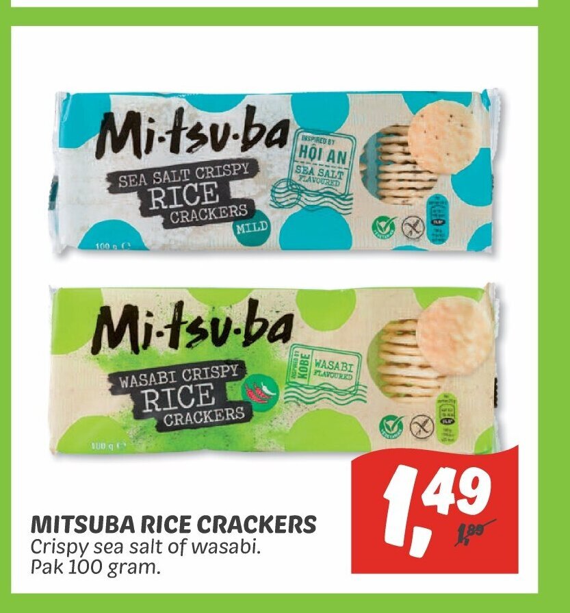 Mitsuba Rice Crackers pak 100 gram aanbieding bij Dekamarkt