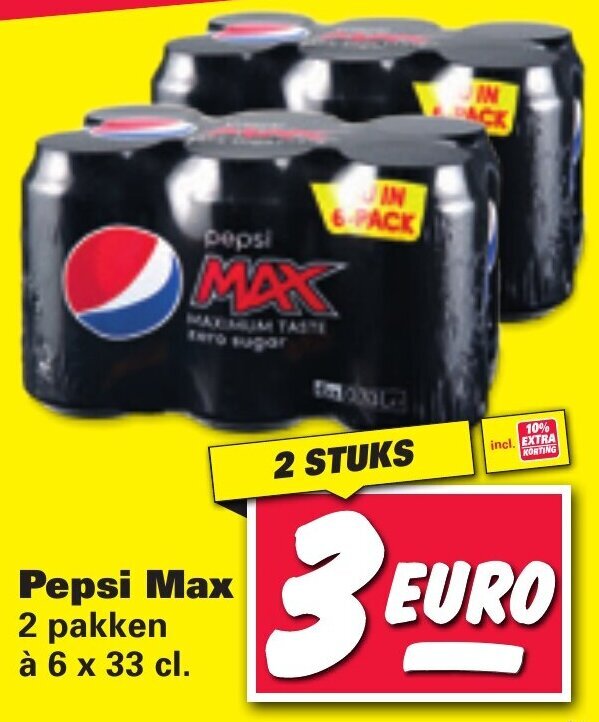 Pepsi Max 6 x 33 cl aanbieding bij Nettorama