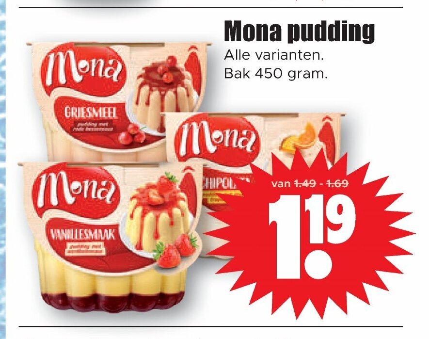 Mona pudding 450 gram aanbieding bij Dirk