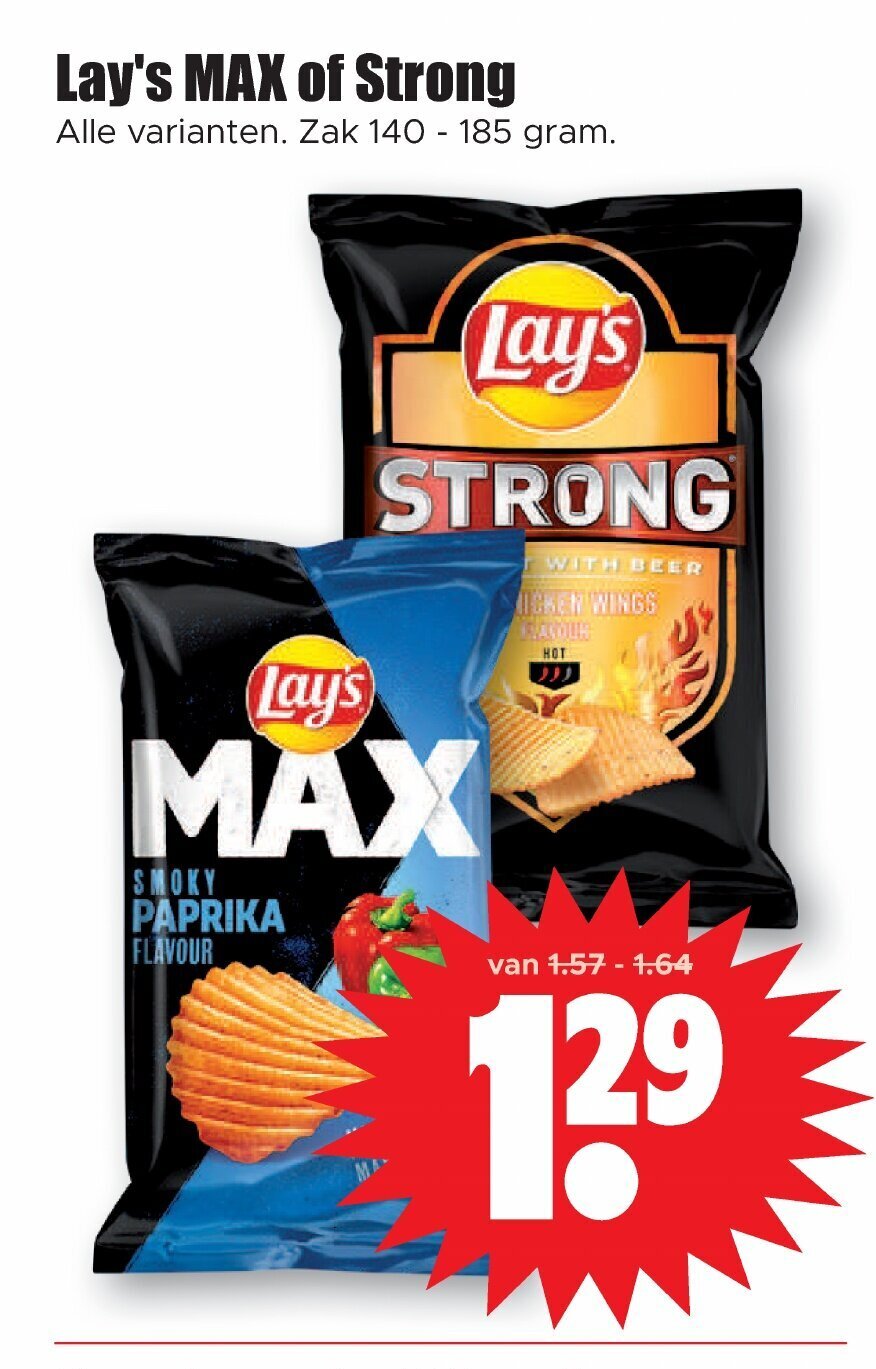 Lay's MAX of Strong 140 - 185 gram aanbieding bij Dirk