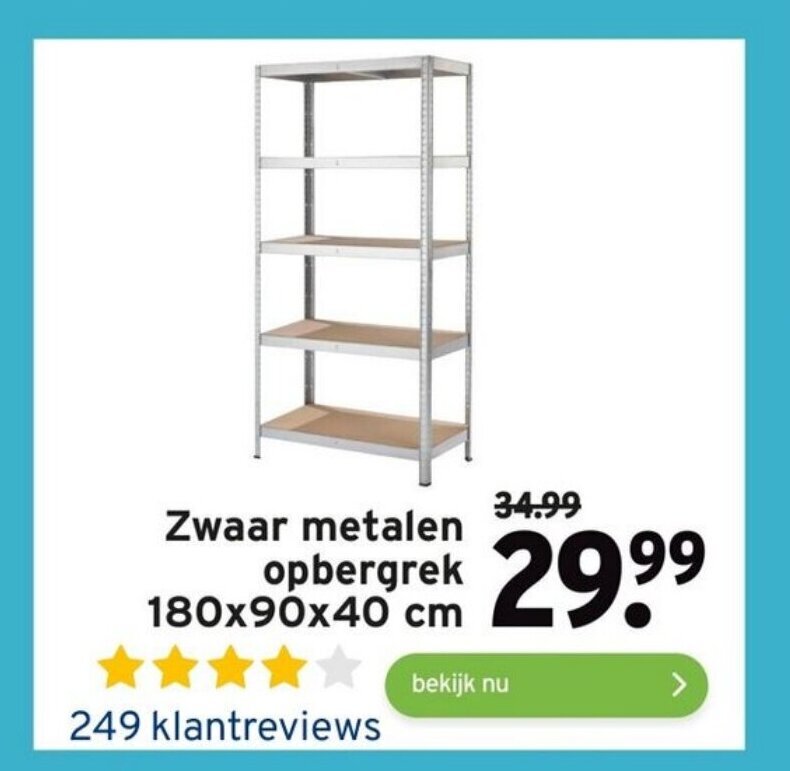 Zwaar metalen opbergrek 180 x 90 x 40 cm aanbieding bij GAMMA