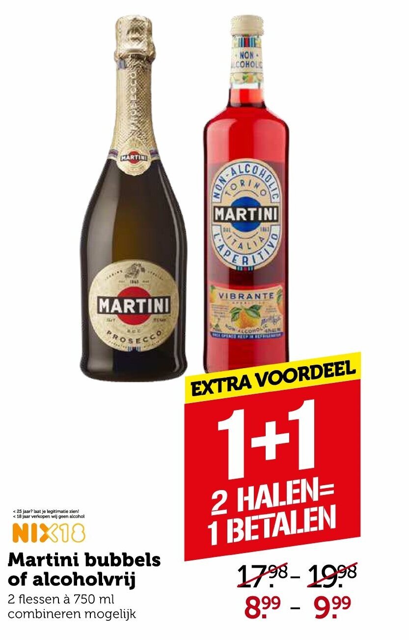 Martini bubbels of alcoholvrij 2*750 ml aanbieding bij Coop