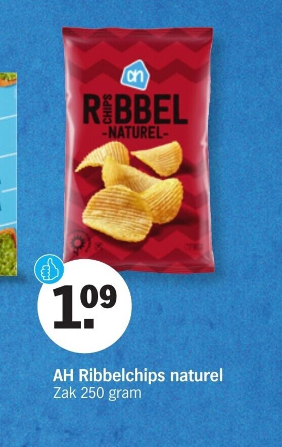 Ribbelchips naturel zak 250 gram aanbieding bij Albert Heijn