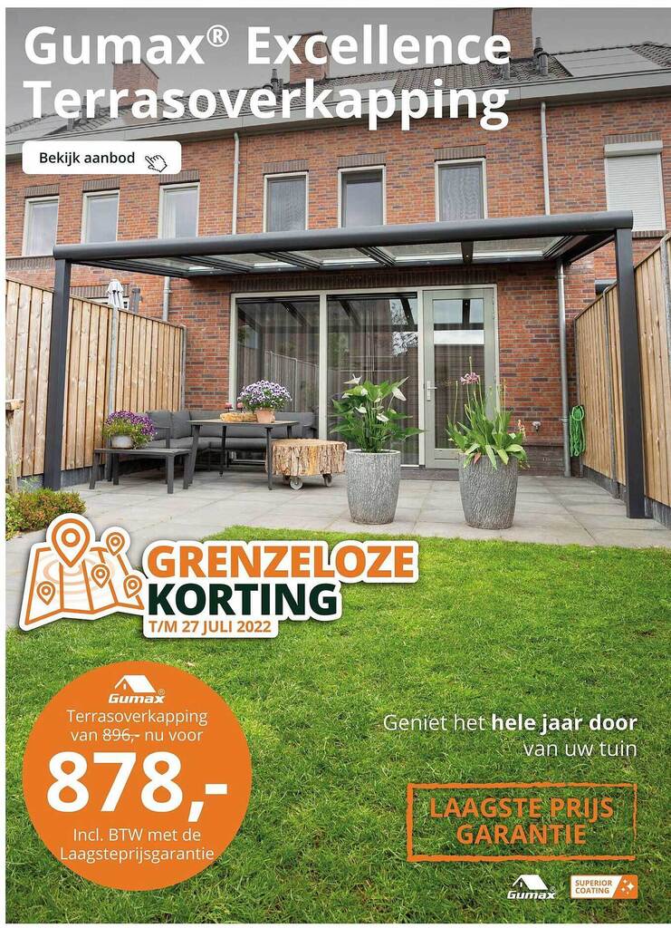 Gumax® Excellence Terrasoverkapping aanbieding bij Tuinmaximaal