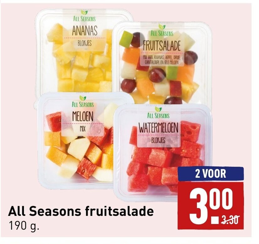 All Seasons fruitsalade 190 g aanbieding bij ALDI