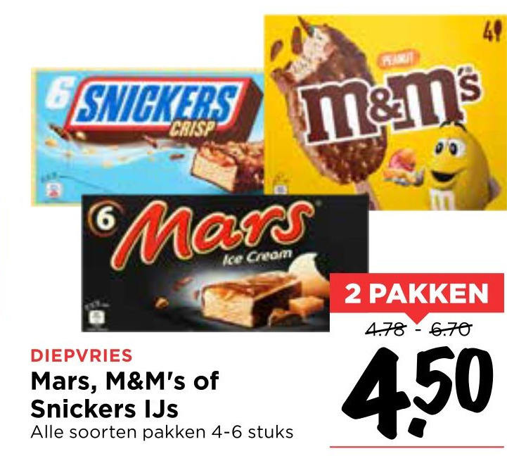 Mars, M&M's of Snickers IJs aanbieding bij Vomar Voordeelmarkt