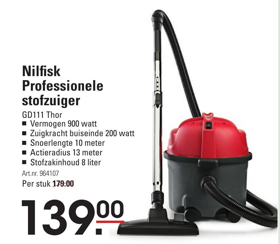 Nilfisk Professionele stofzuiger 900 watt aanbieding bij Sligro