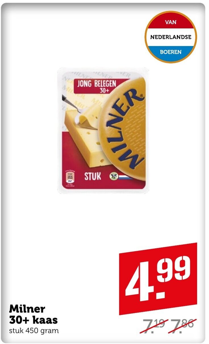 Milner 30+ kaas stuk 450 gram aanbieding bij Coop