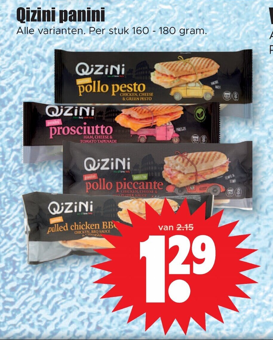 Qizini panini per stuk 160-180 gram aanbieding bij Dirk