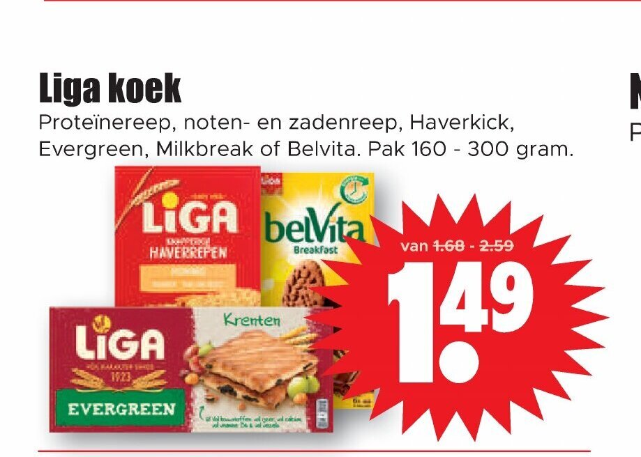 Liga koek pak 160-300 gram aanbieding bij Dirk