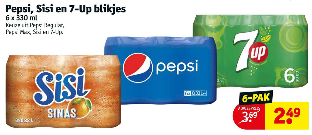 Pepsi, Sisi en 7-Up blikjes aanbieding bij Kruidvat