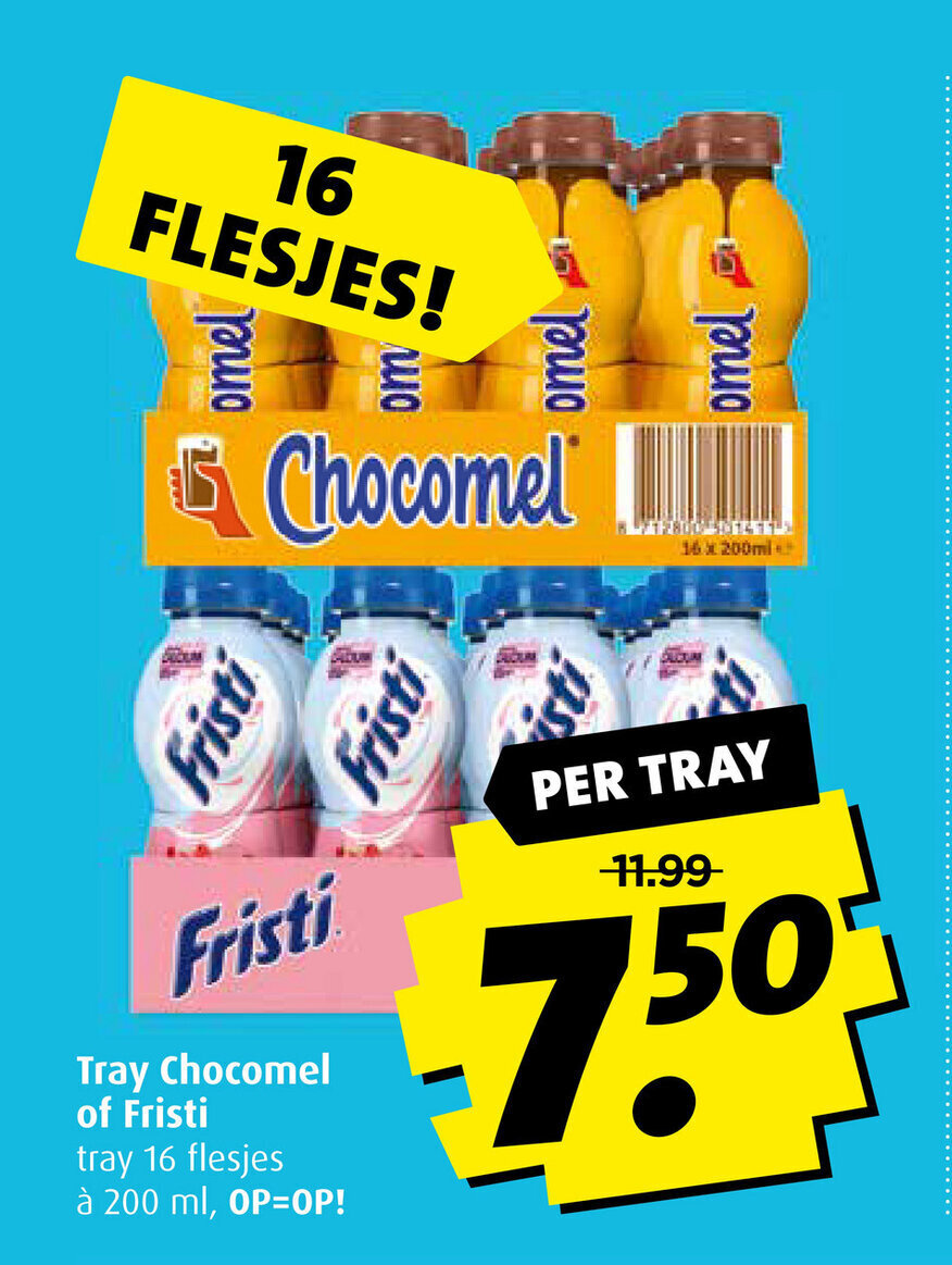 Tray Chocomel of Fristi tray 16 flesjes a 200 ml aanbieding bij Boni
