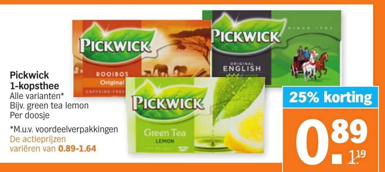 Pickwick 1-kopsthee aanbieding bij Albert Heijn