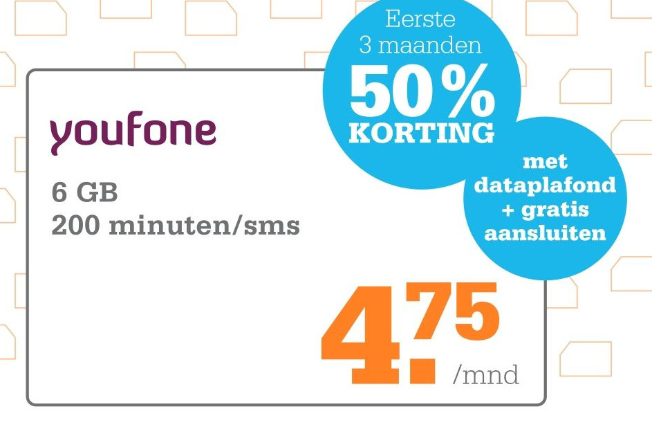SIM ONLY youfone aanbieding bij Telecombinatie
