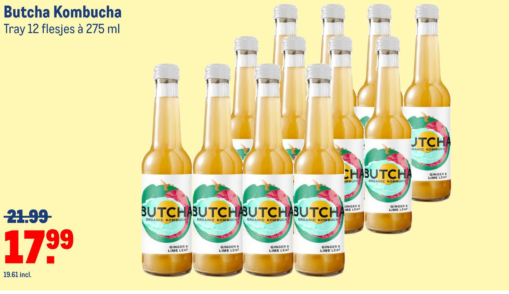 Butcha Kombucha Tray 12 flesjes à 275 ml aanbieding bij Makro