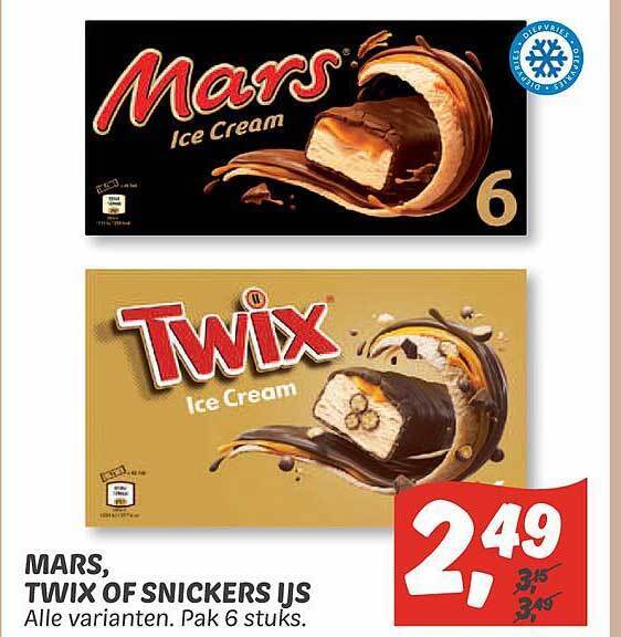 Mars, Twix Of Snickers Ijs aanbieding bij Dekamarkt