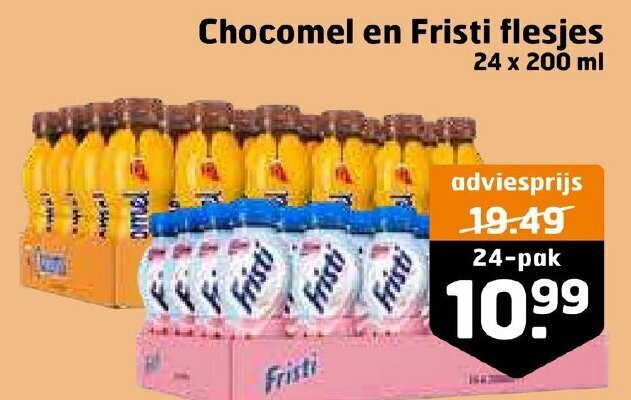 Chocomel en Fristi flesjes 24 x 200 ml aanbieding bij Trekpleister