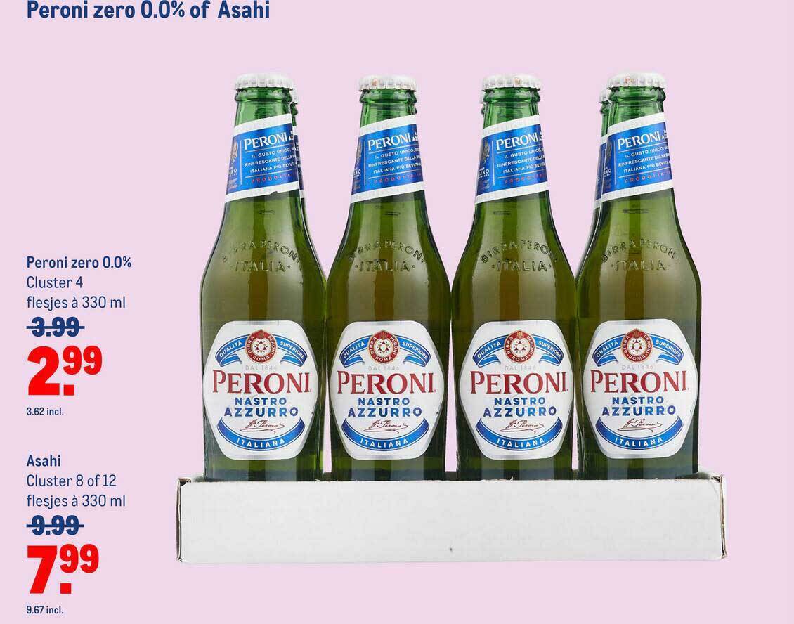 Peroni zero 0.0% of asahi aanbieding bij Makro