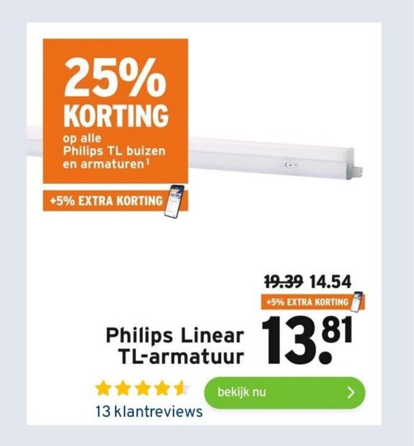 Philips Linear TL-armatuur aanbieding bij GAMMA