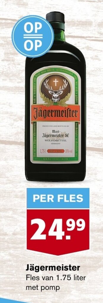 Jagermeister 1.75 liter aanbieding bij Hoogvliet