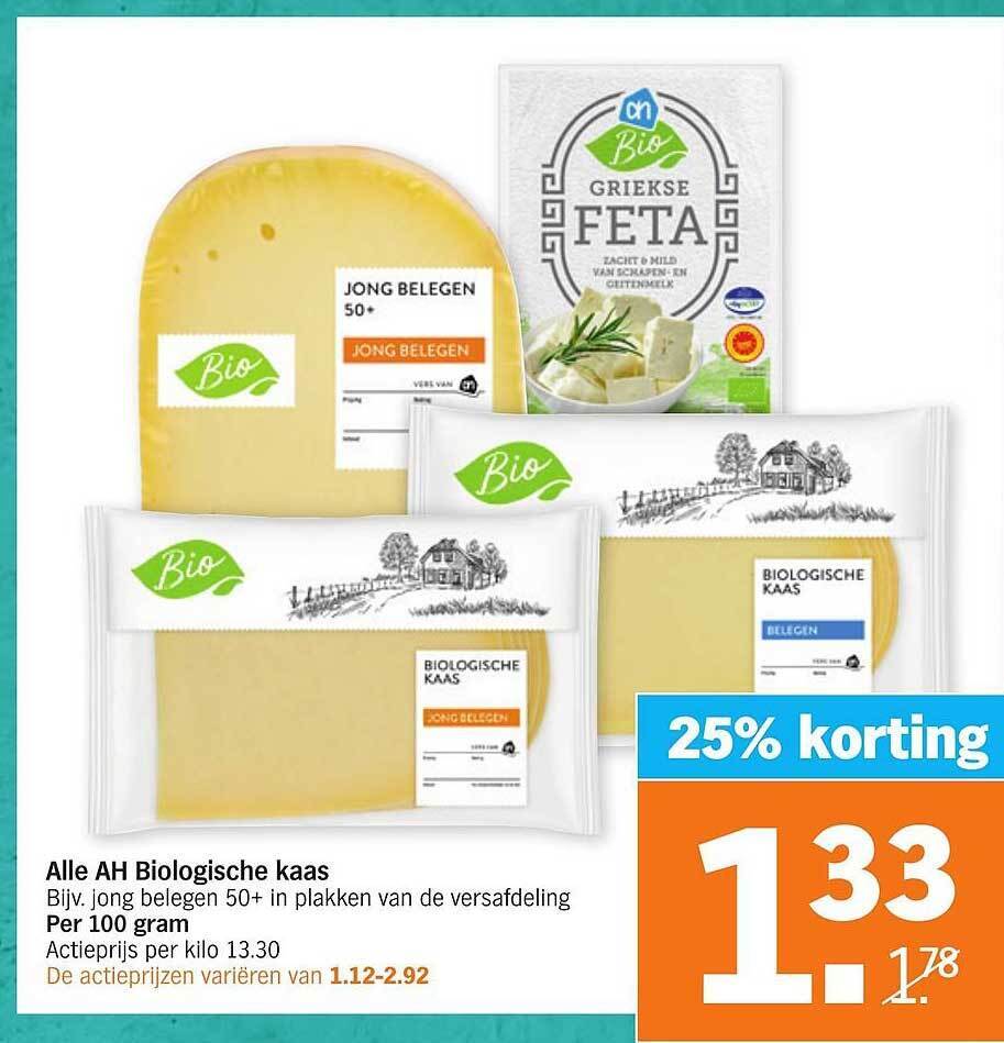 Alle ah biologische kaas 25% korting aanbieding bij Albert Heijn