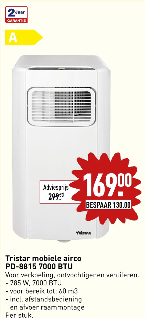 Tristar mobiele airco pd-8815 7000 btu aanbieding bij ALDI