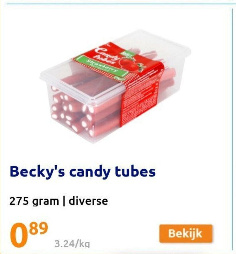 Becky's candy tubes 275 gram aanbieding bij Action