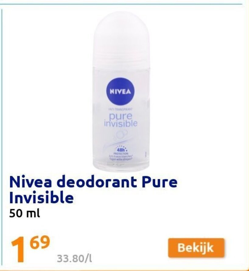 Nivea deodorant Pure Invisible 50 ml aanbieding bij Action