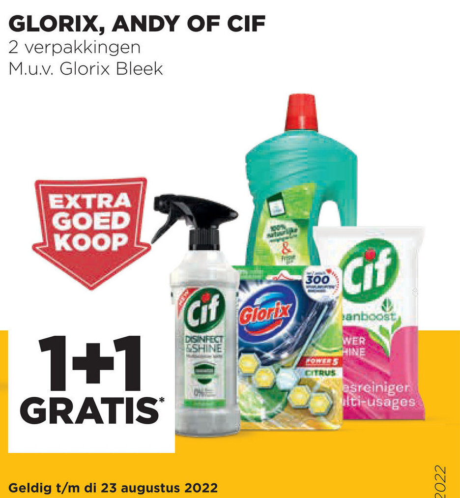 Glorix, Andy of Cif 1+1 gratis aanbieding bij Jumbo