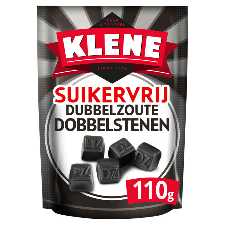 Klene dubbel zoute dobbelstenen suikervrije drop zak 110 gram ...
