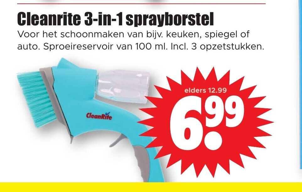 Cleanrite 3-in-1 sprayborstel aanbieding bij Dirk