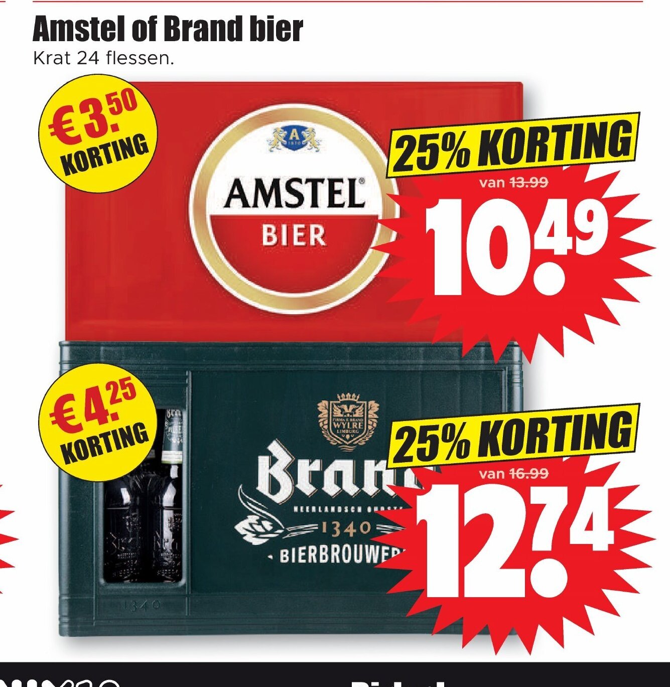 Amstel of Brand bier krat 24 flessen aanbieding bij Dirk