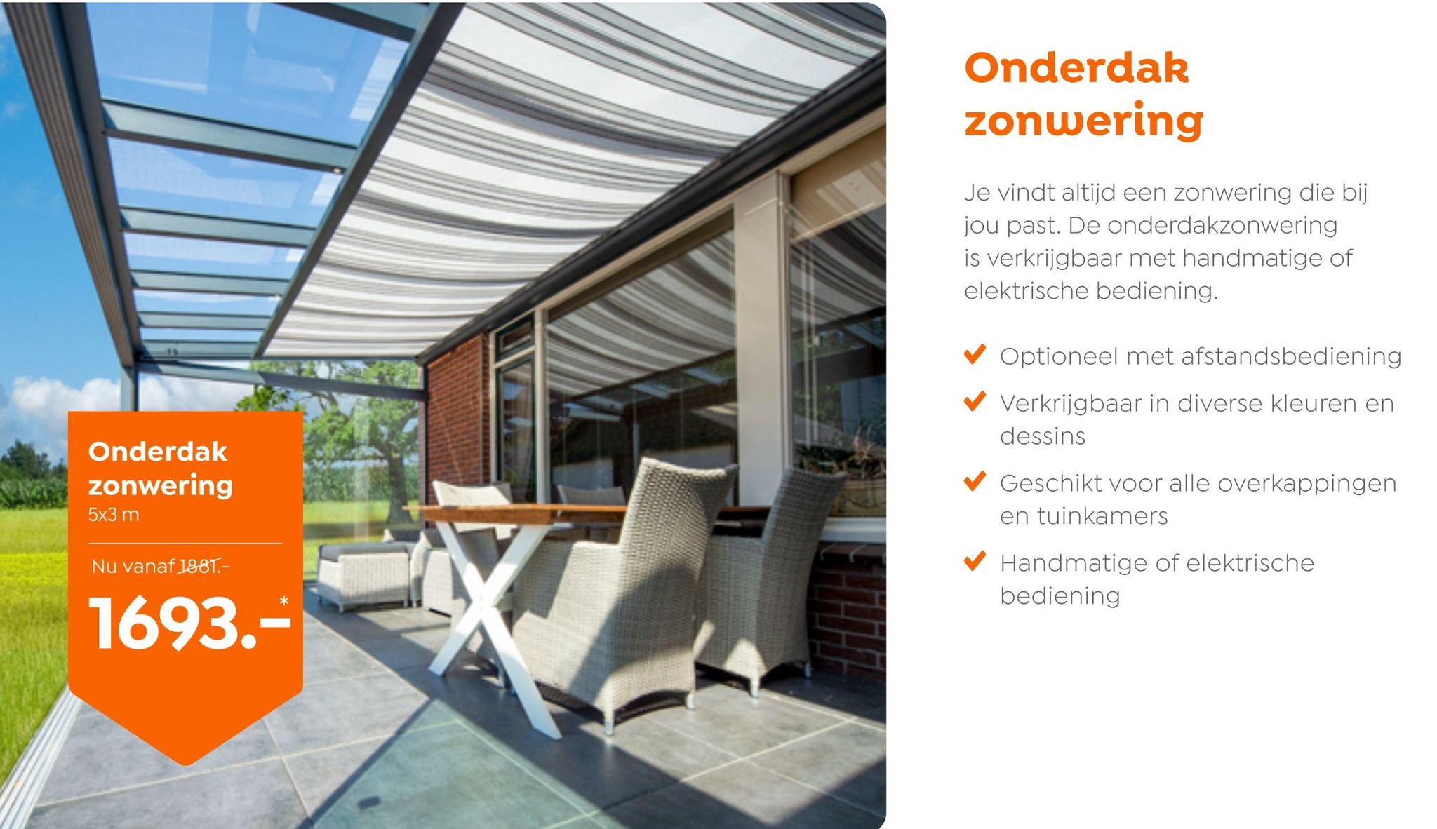 Onderdak zonwering aanbieding bij Verasol