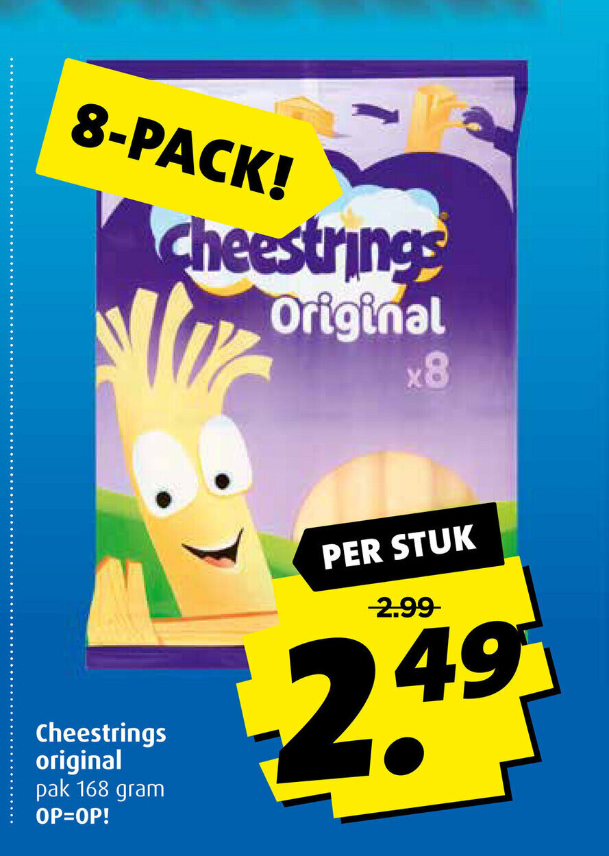 Cheestrings original pak 168 gram per stuk aanbieding bij Boni