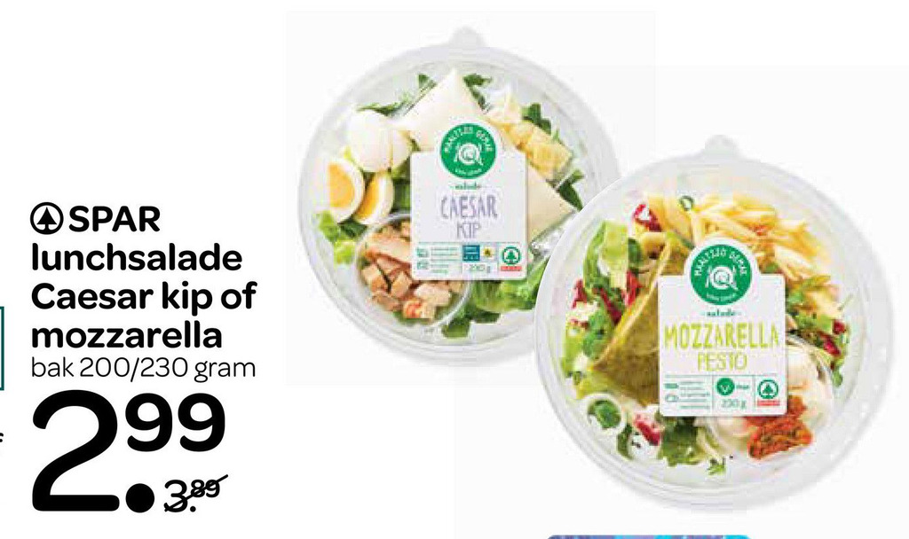 SPAR lunchsalade Caesar kip of mozzarella aanbieding bij Spar