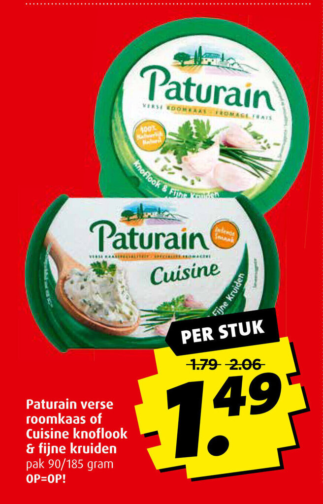 Paturain verse roomkaas of Cuisine knoflook & fijne kruiden pak 90/185 ...
