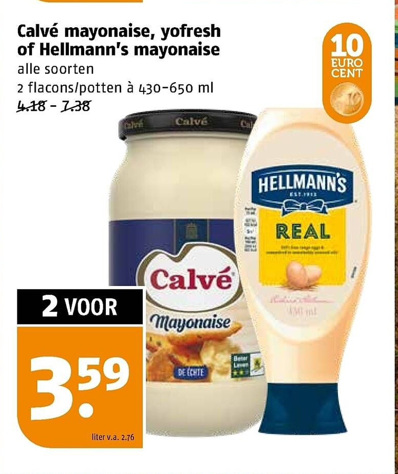 Calvé mayonaise, yofresh of hellmann's mayonaise aanbieding bij Poiesz
