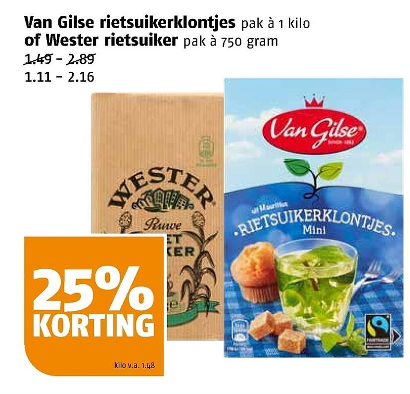 Van gilse rietsuikerklontjes of wester rietsuiker aanbieding bij Poiesz