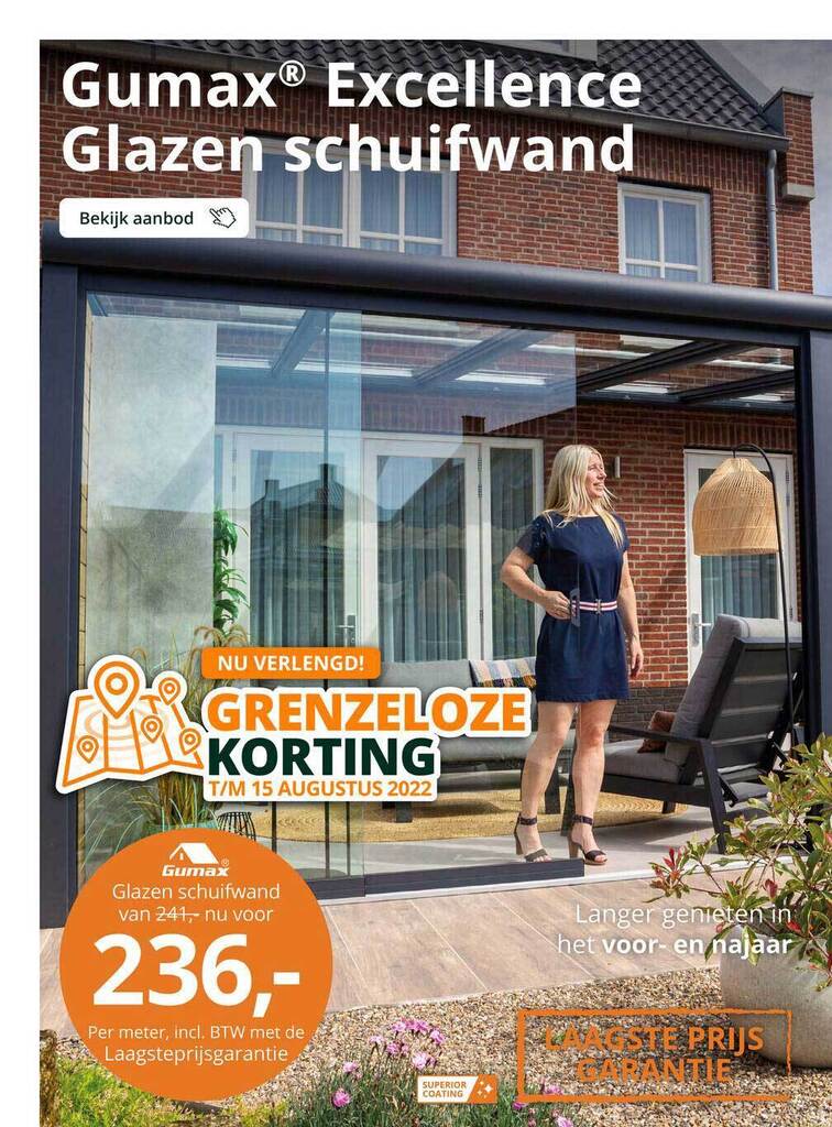 Gumax® excellence glazen schuifwand aanbieding bij Tuinmaximaal
