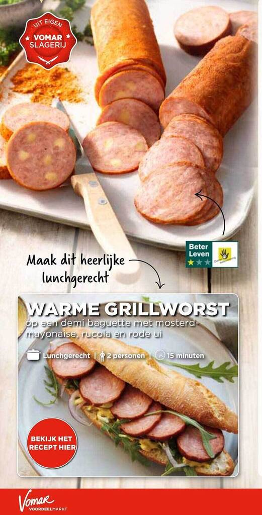 Warme grillworst aanbieding bij Vomar Voordeelmarkt