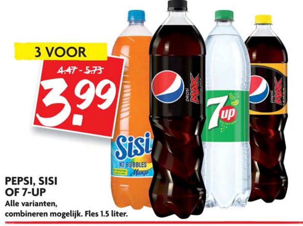 Pepsi, SiSi of 7UP 3*1.5L aanbieding bij Dekamarkt