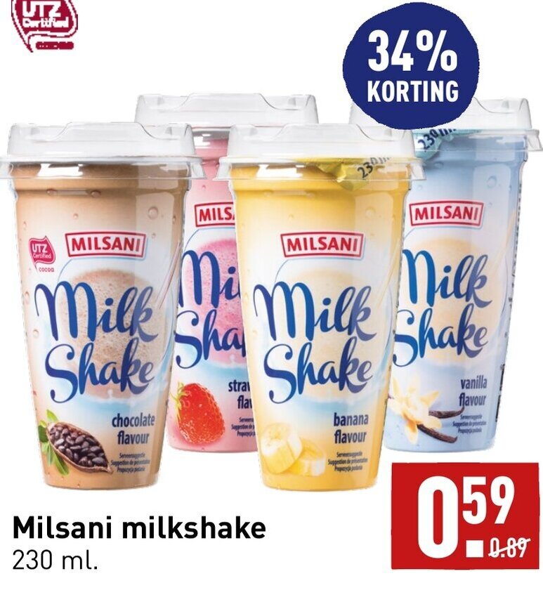 Milsani milkshake 230ml aanbieding bij ALDI
