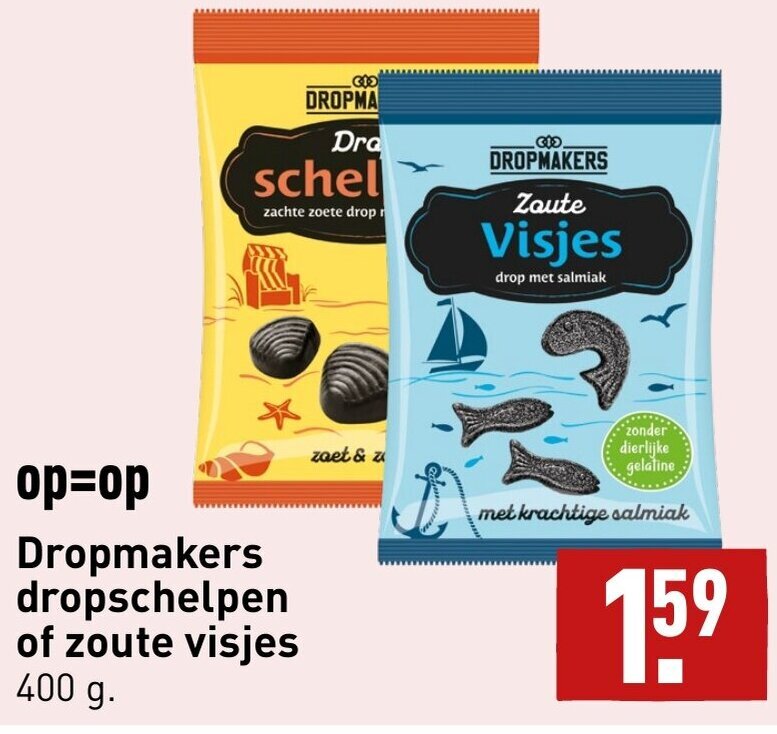 Dropmakers dropschelpen of zoute visjes 400g aanbieding bij ALDI