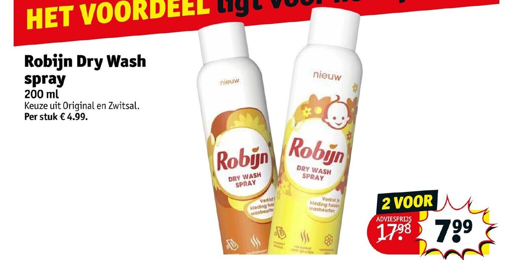 Robijn Dry Wash spray 200ml aanbieding bij Kruidvat