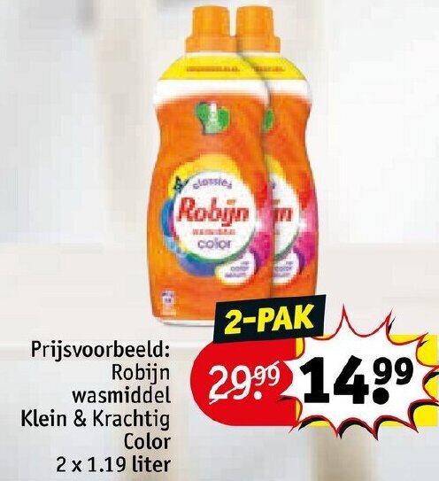 Robijn wasmiddel Klein & Krachtig Color 2x1.19L aanbieding bij Kruidvat