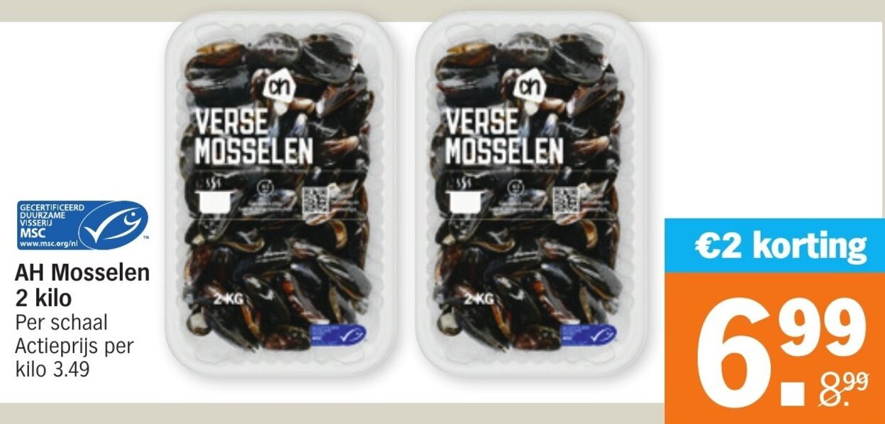 Mosselen 2 kilo aanbieding bij Albert Heijn