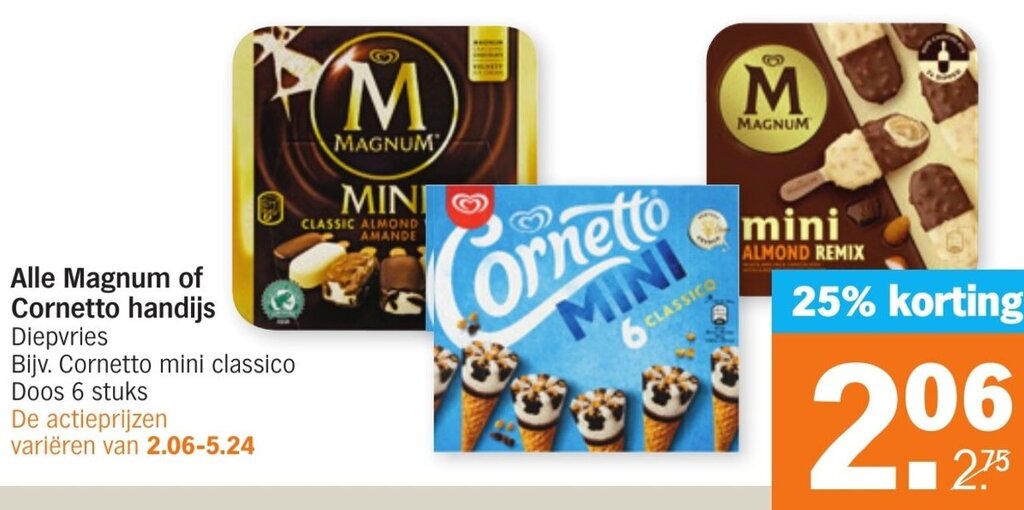 Alle Magnum of Cornetto handijs 6 stuks aanbieding bij Albert Heijn
