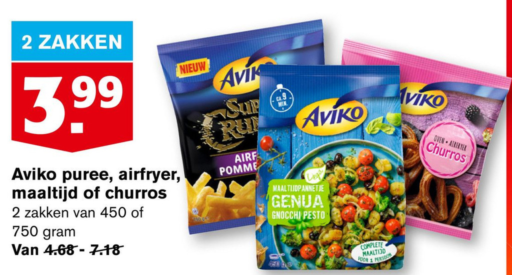 Aviko puree, airfryer, maaltijd of churros aanbieding bij Hoogvliet