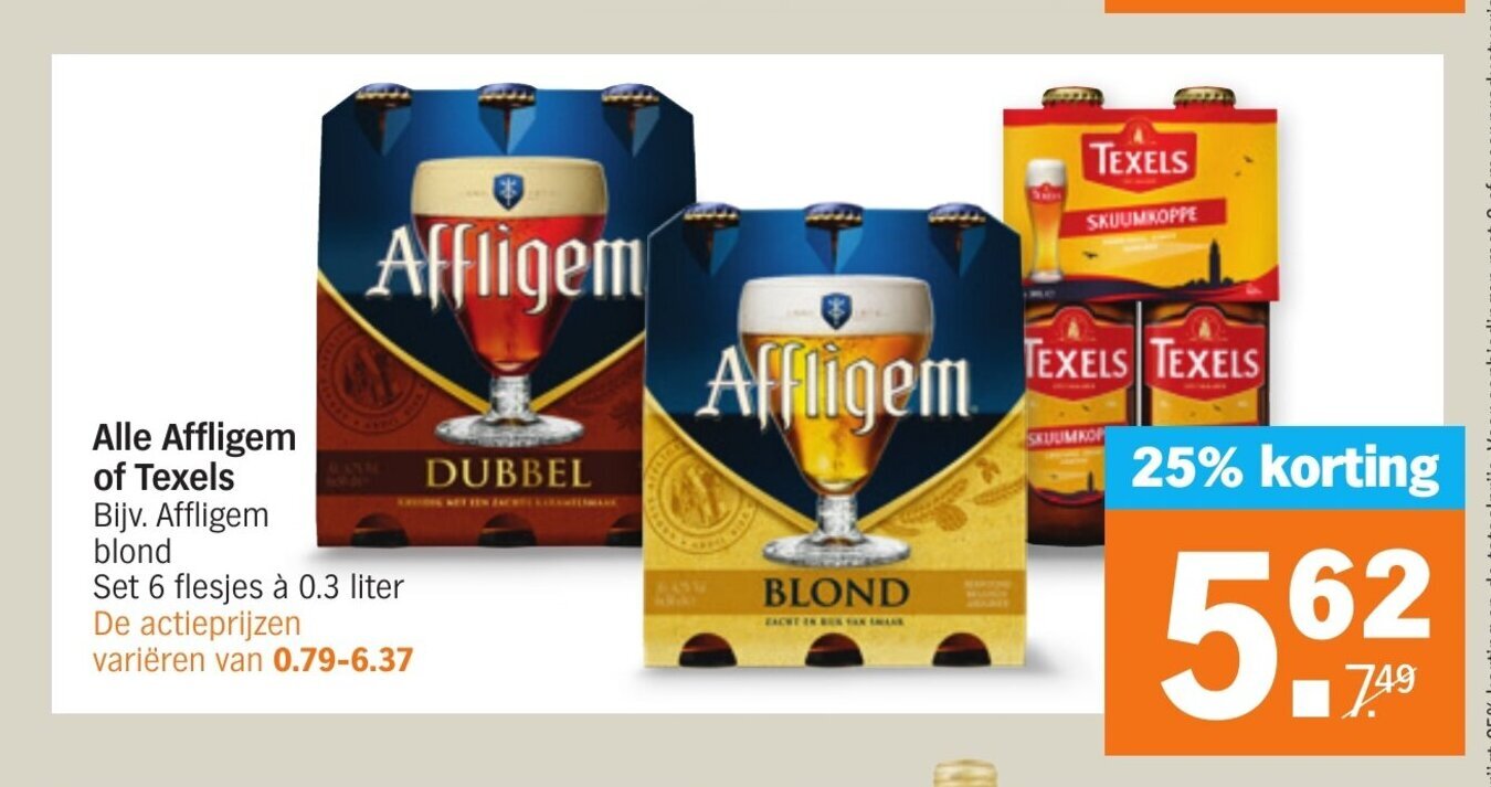 Alle Affligem of Texels 6 flesjes a 0.3 liter aanbieding bij Albert Heijn